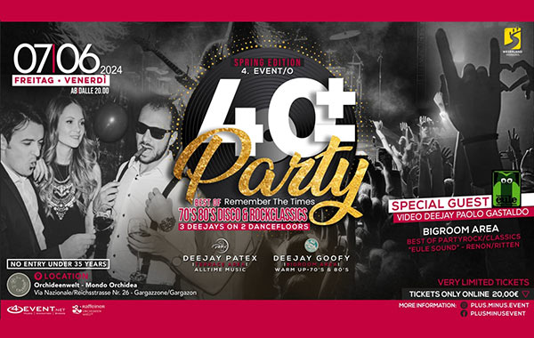 Biglietti per 40 Plus Minus Party - TicketGate